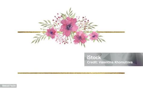 분홍색 꽃과 녹지의 구성으로 선으로 만든 수채화 꽃 사각형 프레임 황금색 질감의 프레임 인사말 카드 또는 청첩장 어머니의 날 생일 3 월 8 일에 대 한 식물 템플릿의