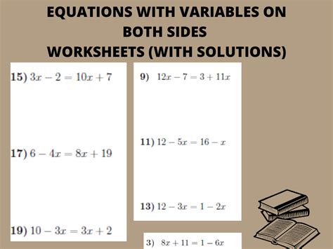 Variable On Both Sides Equations Worksheet 71 Equations With The