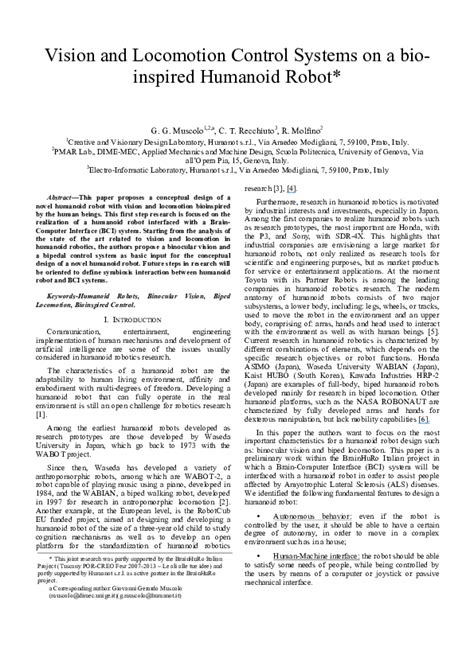 Pdf Vision And Locomotion Control Systems On A Bio Inspired Humanoid Robot