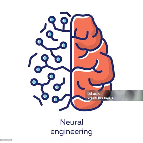 신경 공학 적색 아이콘입니다 신경 공학 생물 의학 공학 살아있는 신경 조직 및 인공 구조물 생물 정보학 생명 공학 격리 벡터 일러스트레이션 개념에 대한 스톡 벡터 아트 및