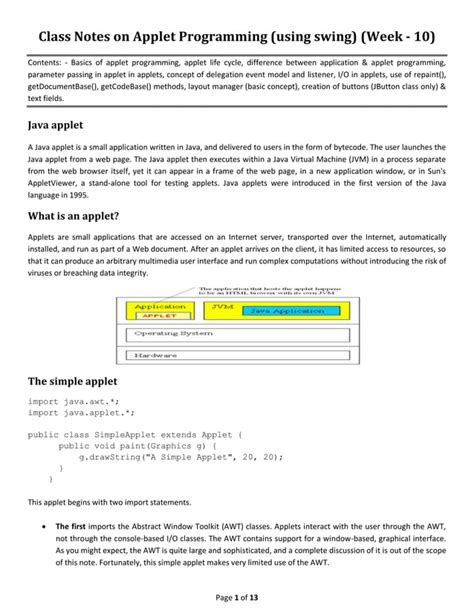 class notes week 10 on applet programming pdf