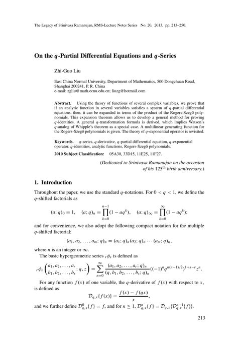 PDF On The Q Partial Differential Equations And Q Series