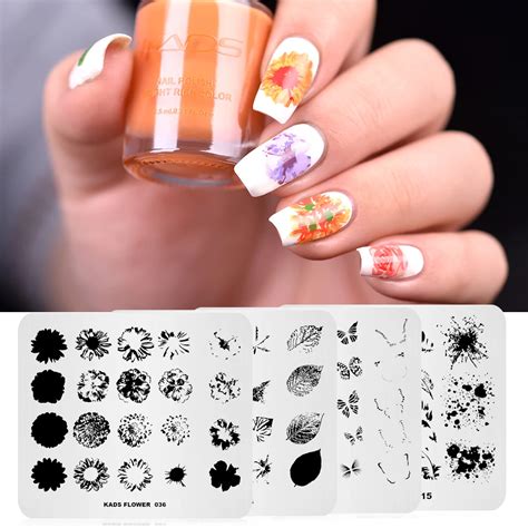 Kads 4 개대 네일 스탬프 플레이트 새로운 도착 꽃 And 나비 네일 아트 스텐실 네일 아트 템플릿 스탬핑nail Art Templates Aliexpress