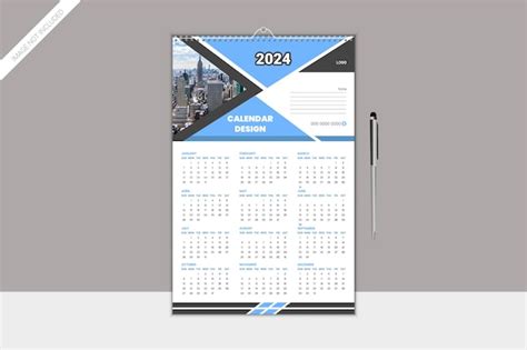 Шаблон дизайна настенного календаря 2024 года Премиум векторы