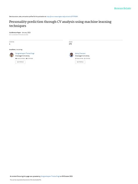 Personalitypredictionthroughcvanalysisusingmachinelearningtechniques1 Pdf