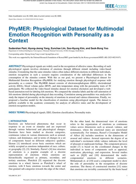 PDF PhyMER Physiological Dataset For Multimodal Emotion Recognition With Personality As A Context
