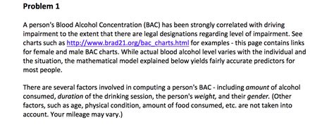 Solved Determine Bac Entering Weight Sex And Time Since