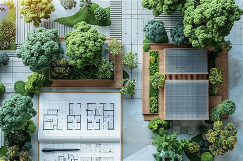 Premium Photo On The Desk Architectural Plans Featuring A Landscape Design Generative Ai