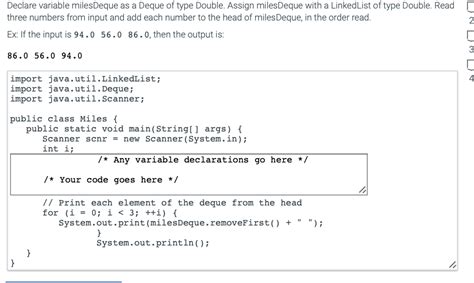 solved declare variable milesdeque as a deque of type