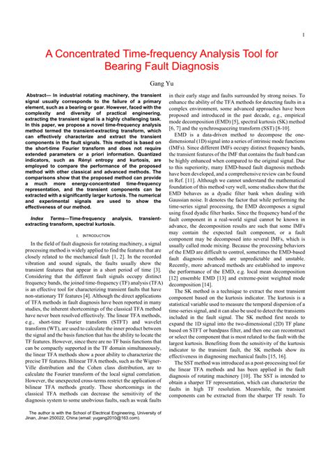 Pdf A Concentrated Time Frequency Analysis Tool For Bearing Fault Diagnosis