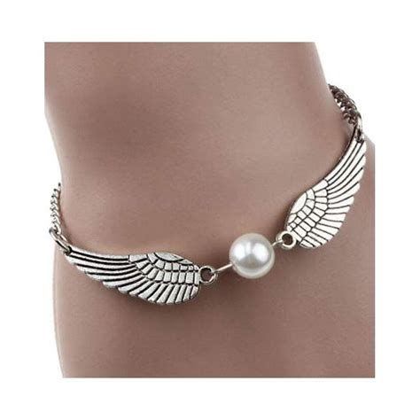 Silver Angel Wings Bracelet Or Anklet With Pearl Adjustable Angel