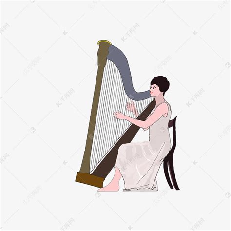 正在演奏竖琴的少女素材图片免费下载 千库网