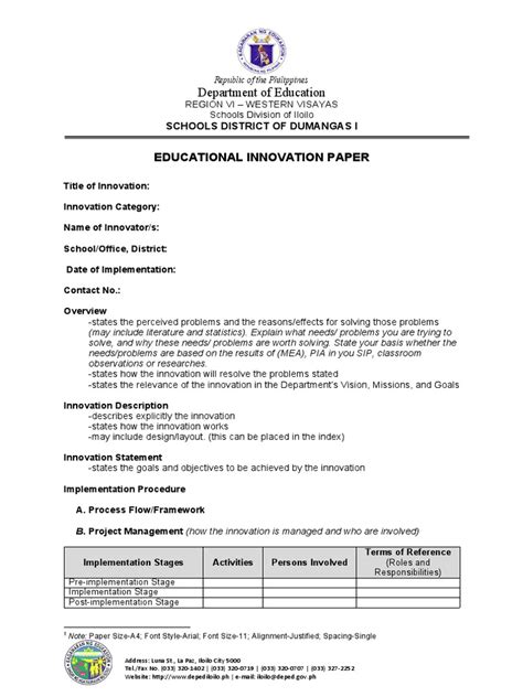 Innovation Proposal Template Dumangas I Pdf Innovation Cognition