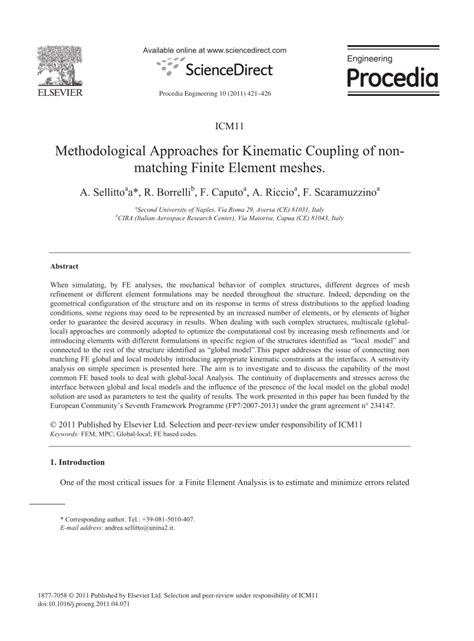 Pdf Methodological Approaches For Kinematic Coupling Of Non Matching Finite Element Meshes