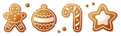 다양한 모양의 진저 브레드 쿠키 큰 세트 진저 브레드 남자 크리스마스 트리 공 크리스마스 사탕 별 크리스마스 진저 브레드 새해 쿠키는 흰색 아이싱으로 장식되어 있습니다 0