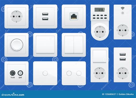 Switches And Sockets Set Type A Ac Power Sockets Realistic