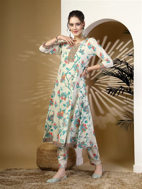 Off White Printed Cotton Kurta Suit Set Gulmohar Jaipur