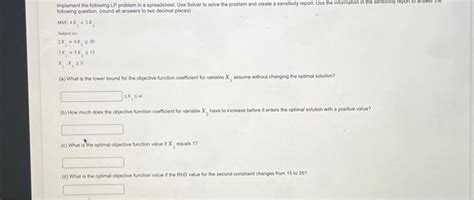 solved inplement the following lp problem in a spreadsheet