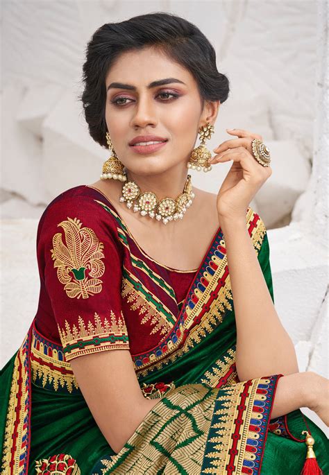 Green Satin Festival Wear Saree 2609