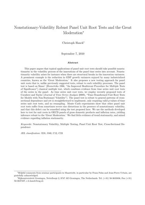 Pdf Nonstationary Volatility Robust Panel Unit Root Tests And