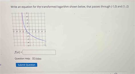 Solved Write An Equation For The Transformed Logarithm Shown Below