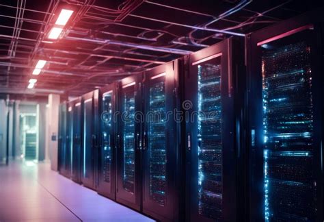 Network Illuminated Vertical Center Room Storage Shot Data Server Datum