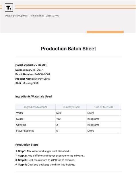 Free Production Batch Sheet Template To Edit Online