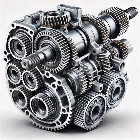 A Complex Silver Gear Transmission System With Multiple Gears And Shafts Stock Illustration