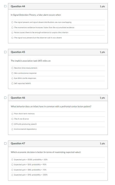 Solved Question 44 1 Pts In Signal Detection Theory A False