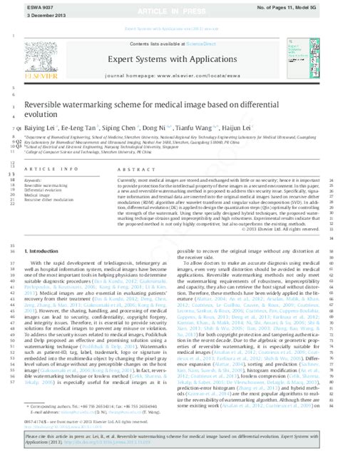 Pdf Reversible Watermarking Scheme For Medical Image Based On