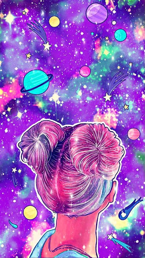 Download Free Girl Gazing On Cute Galaxy Wallpaper