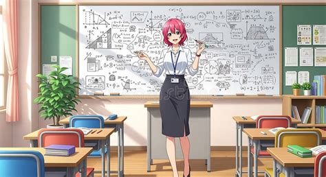 A Classroom Setting With An Animated Female Character Standing In Front