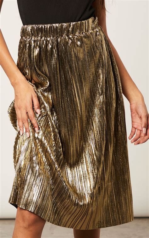 Gold Plisse Midi Skirt Signage Silkfred Nel 2024
