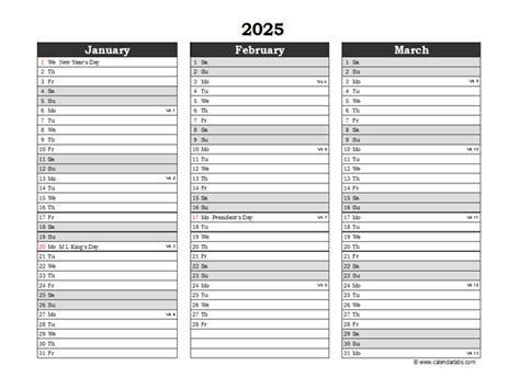 Editable 2025 Three Month Calendar Free Printable Templates
