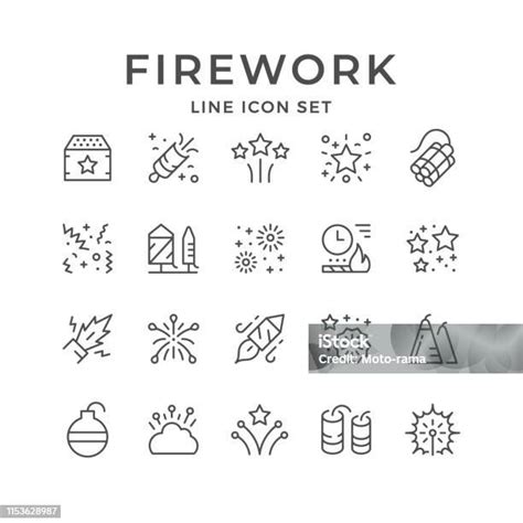 Mengatur Ikon Kerangka Garis Kembang Api Ilustrasi Stok Unduh Gambar Sekarang Pesta Acara