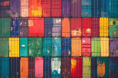 A Front Facing View Of Stacked Colorful Shipping Containers Arranged In A Grid Like Pattern