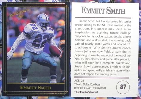 Emmitt Smith 1 1992 Investors Journal Gold Card 87 Ebay