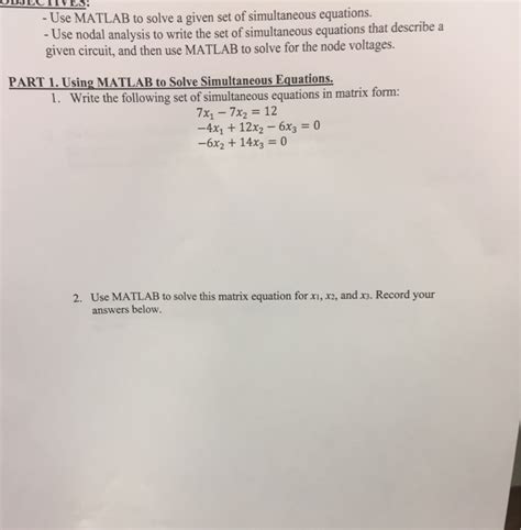 solved use matlab to solve a given set of simultaneous