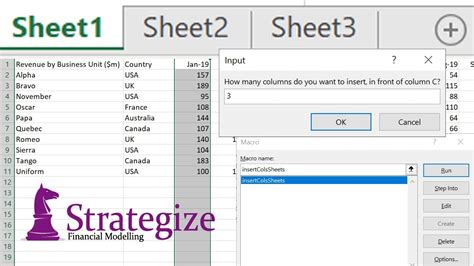 Excel Vba Insert Columns All Sheets Youtube