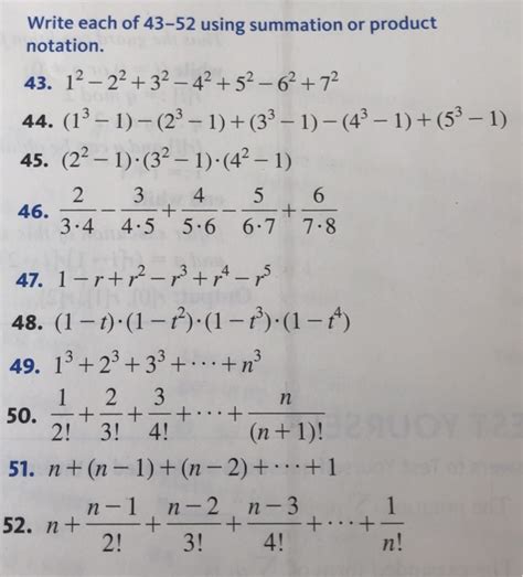 Solved Write Each Of 43 52 Using Summation Or Product
