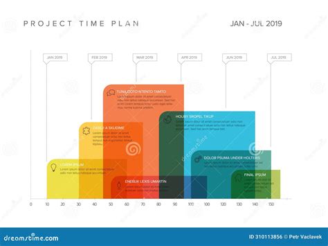 Project Timeline Gantt Graph Template With Overlay Blocks Vector