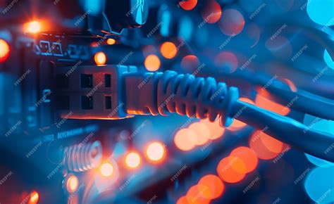 Premium Photo Closeup Of Network Switch And Blue Cable In Data Center Bokeh Background
