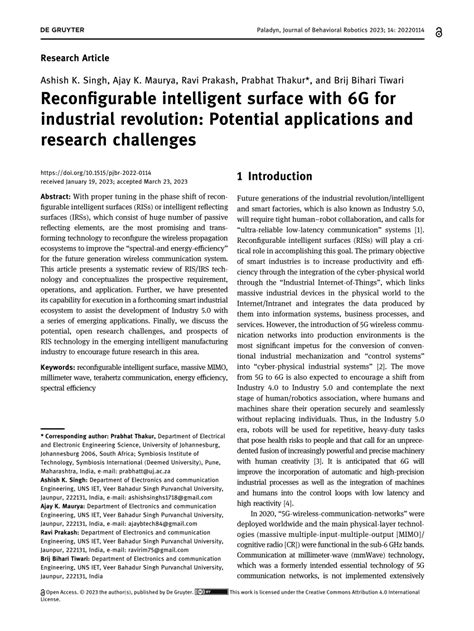 Pdf Reconfigurable Intelligent Surface With 6g For Industrial Revolution Potential