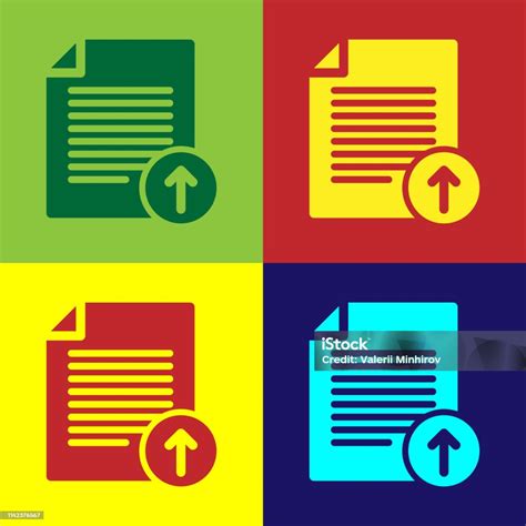 컬러 배경에 고립 된 색상 업로드 파일 아이콘 파일 문서 기호입니다 문서 화살표 평면 디자인입니다 벡터 일러스트 0명에 대한 스톡 벡터 아트 및 기타 이미지 Istock