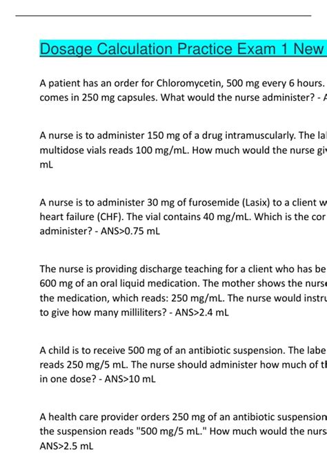 Dosage Calculation Practice Exam New Update Calculus Stuvia US