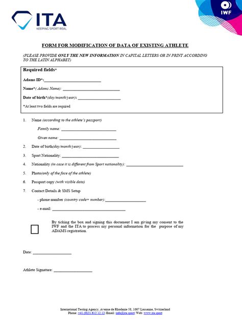 Athlete Data Modification Form Pdf