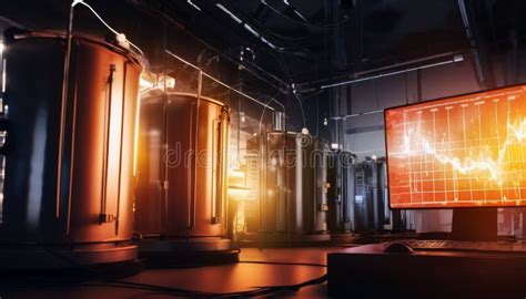Futuristic Data Center With Orange Lighting Stock Photo Image Of