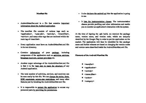 Manifest Files And Elements Manifest File It Also Declares The Android Api That The