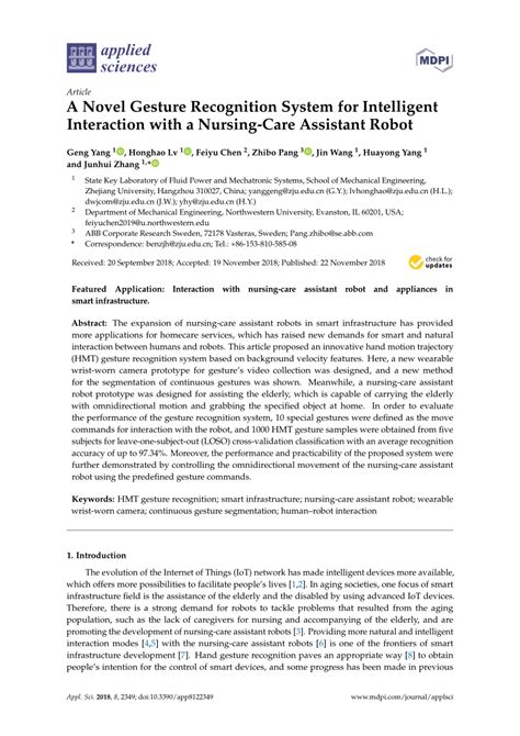 Pdf A Novel Gesture Recognition System For Intelligent Interaction With A Nursing Care