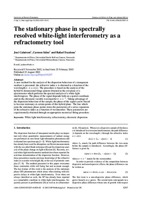 Pdf The Stationary Phase In Spectrally Resolved White Light Interferometry As A Refractometry Tool